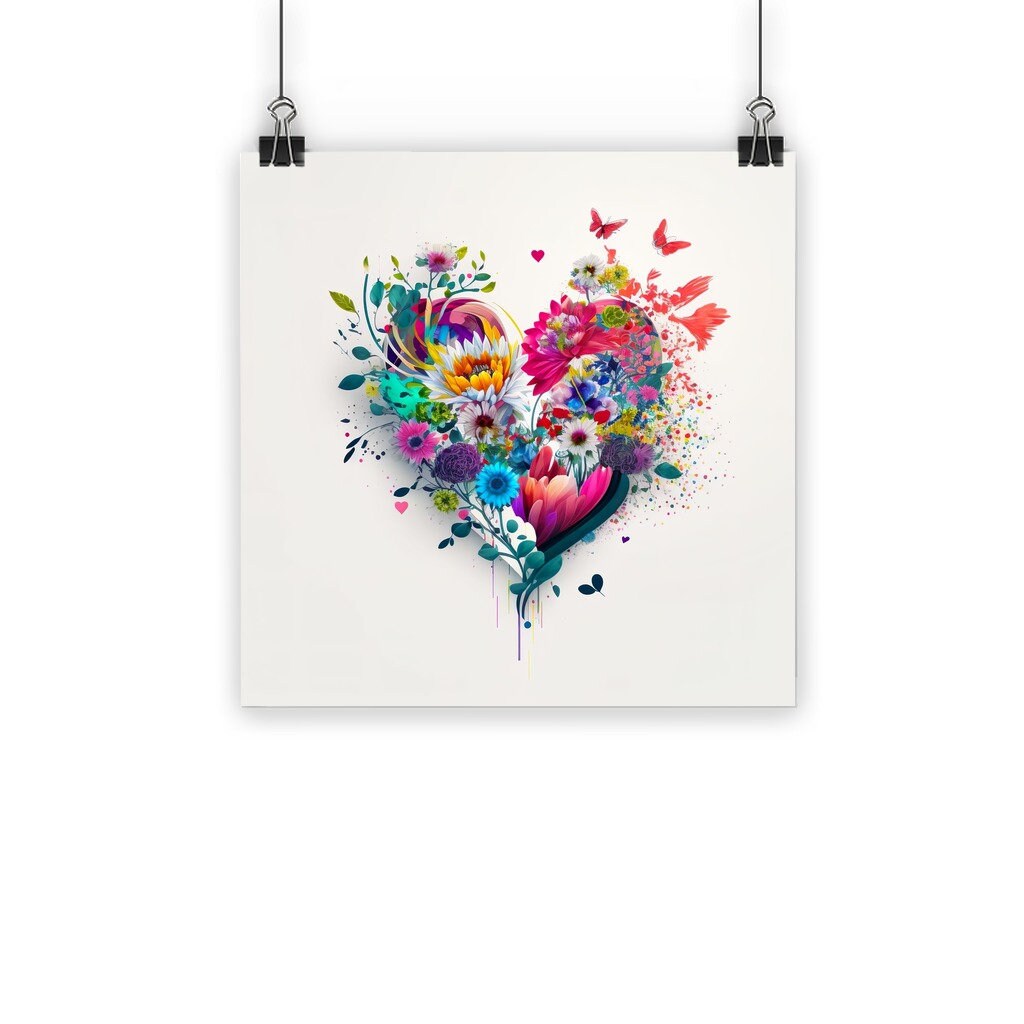 Colorful Heart of Flowers Wall Art Poster Love Inspired Print ...