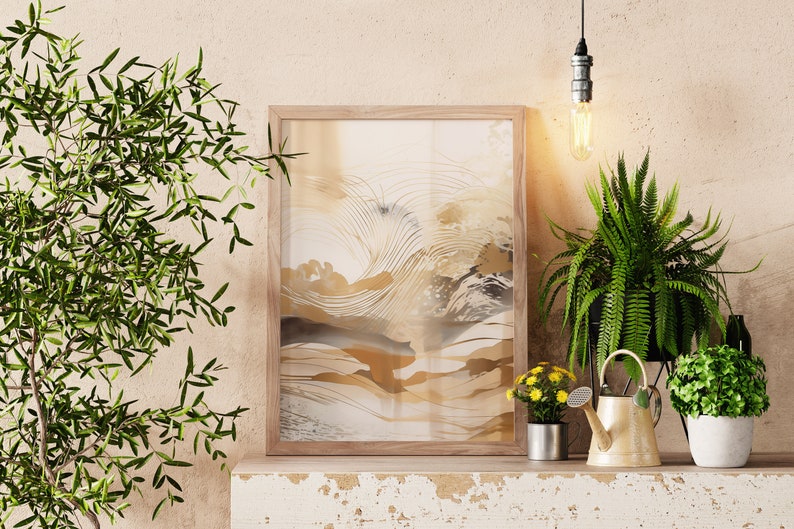 White and Light Gold Abstract Poster, Wall Art Poster, Living Room Art ...