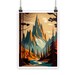Mountain Landscape Bold Colours Wall Art Poster, Mid Century Inspired ...