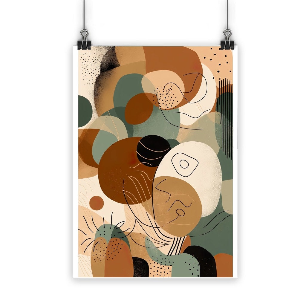 Modern Abstract Shapes in Earthy Colours Wall Art Poster, Modern Art ...