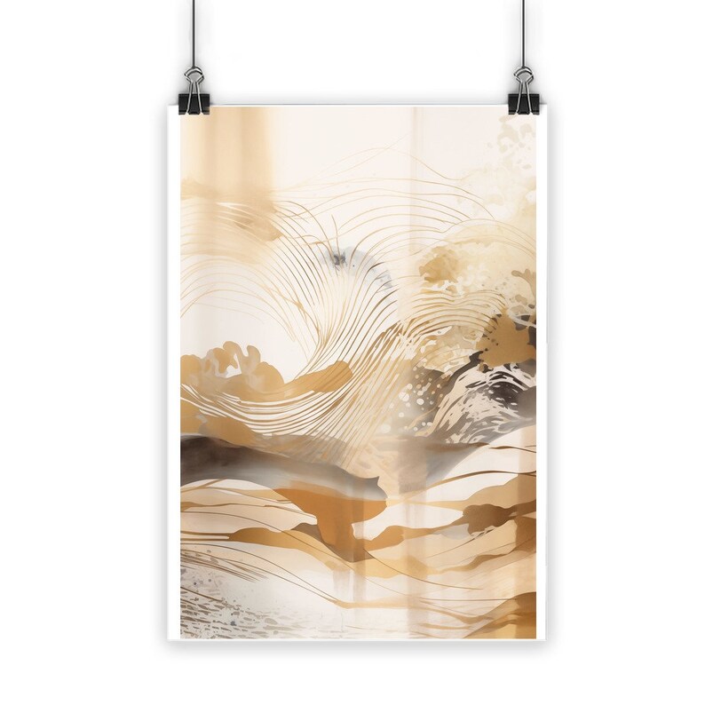 White and Light Gold Abstract Poster, Wall Art Poster, Living Room Art ...