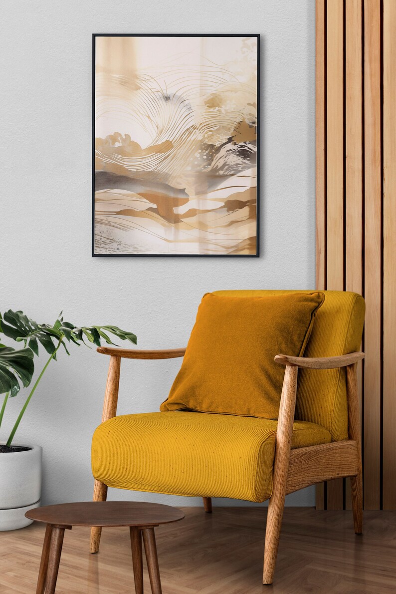 White and Light Gold Abstract Poster, Wall Art Poster, Living Room Art ...