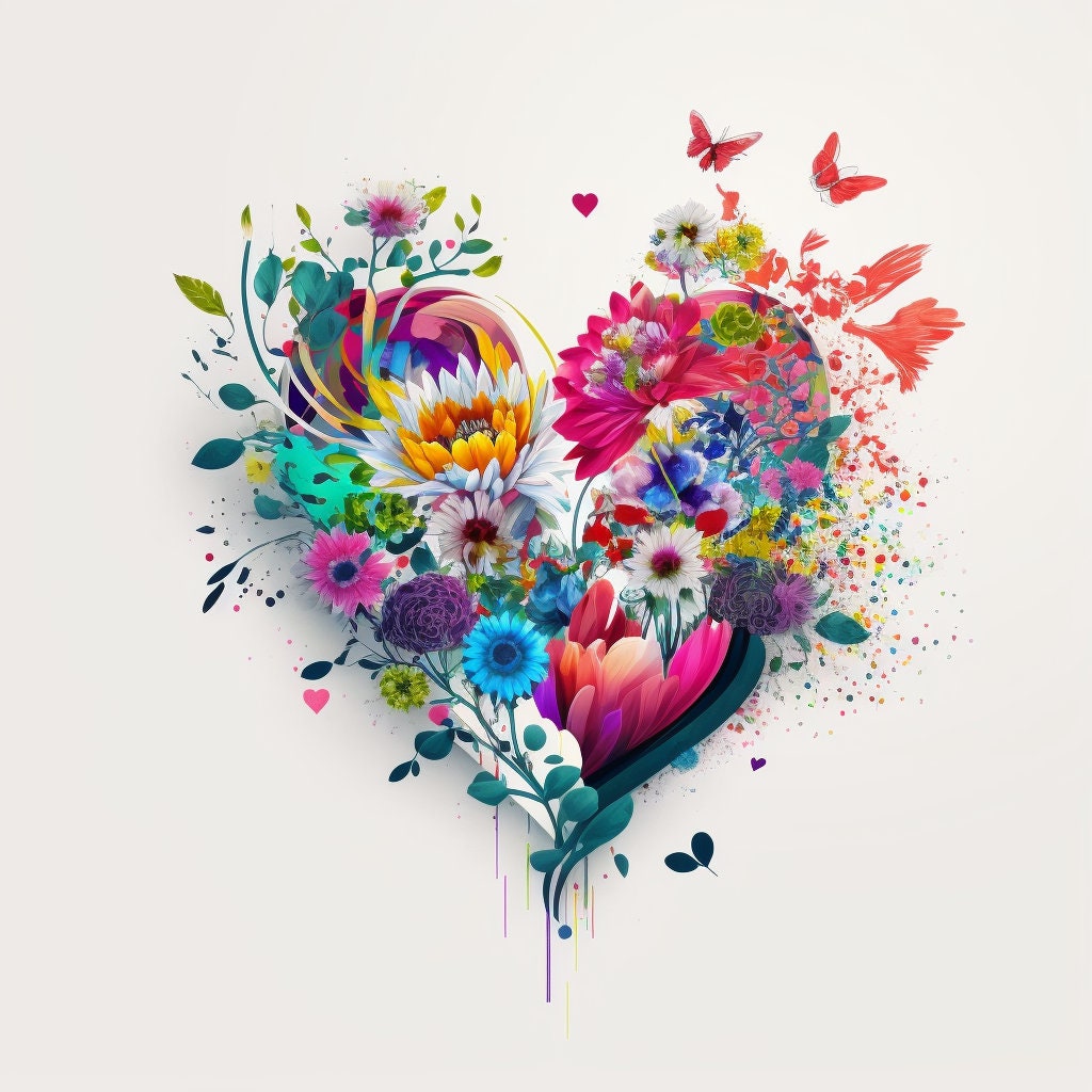 Colorful Heart of Flowers Wall Art Poster Love Inspired Print ...