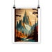 Mountain Landscape Bold Colours Wall Art Poster, Mid Century Inspired ...