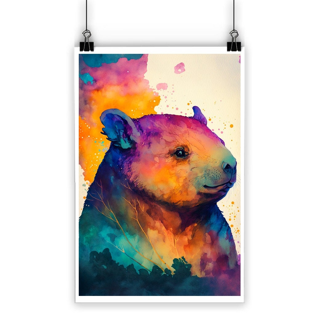 Watercolour Wombat Wall Art Poster, Nature Inspired Animal Print ...