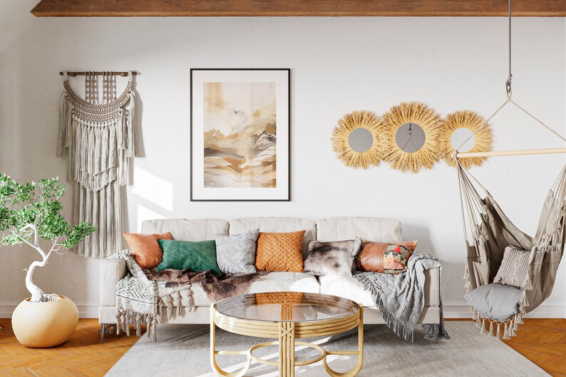 White and Light Gold Abstract Poster, Wall Art Poster, Living Room Art ...