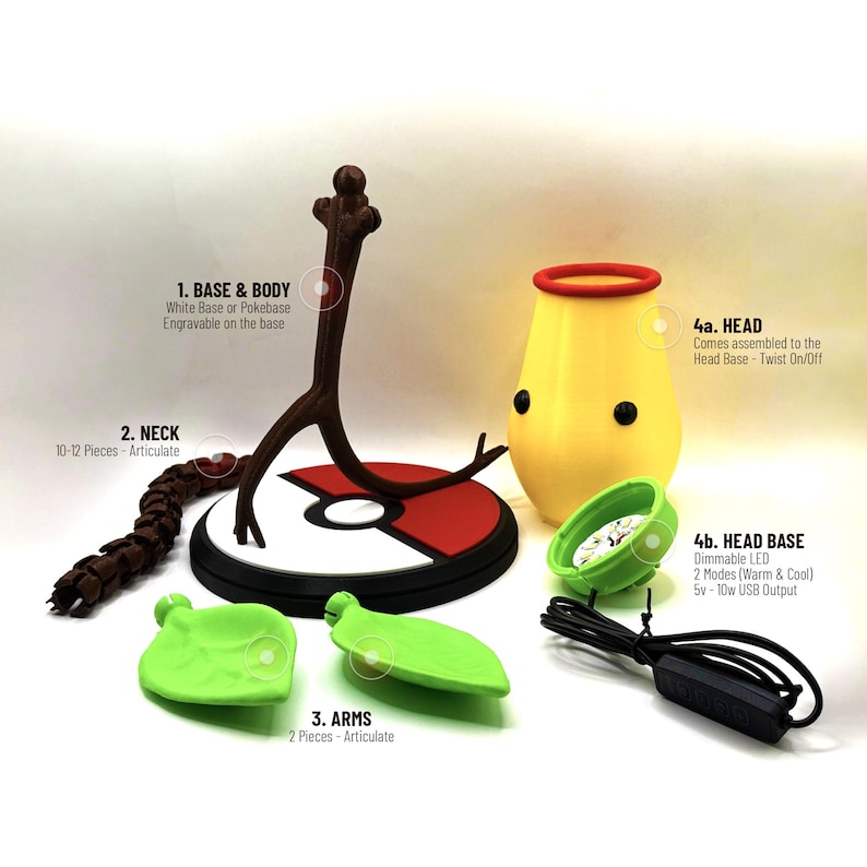 3D Printed Bellsprout LED Lamp, Customizable Pokeball Base and ...