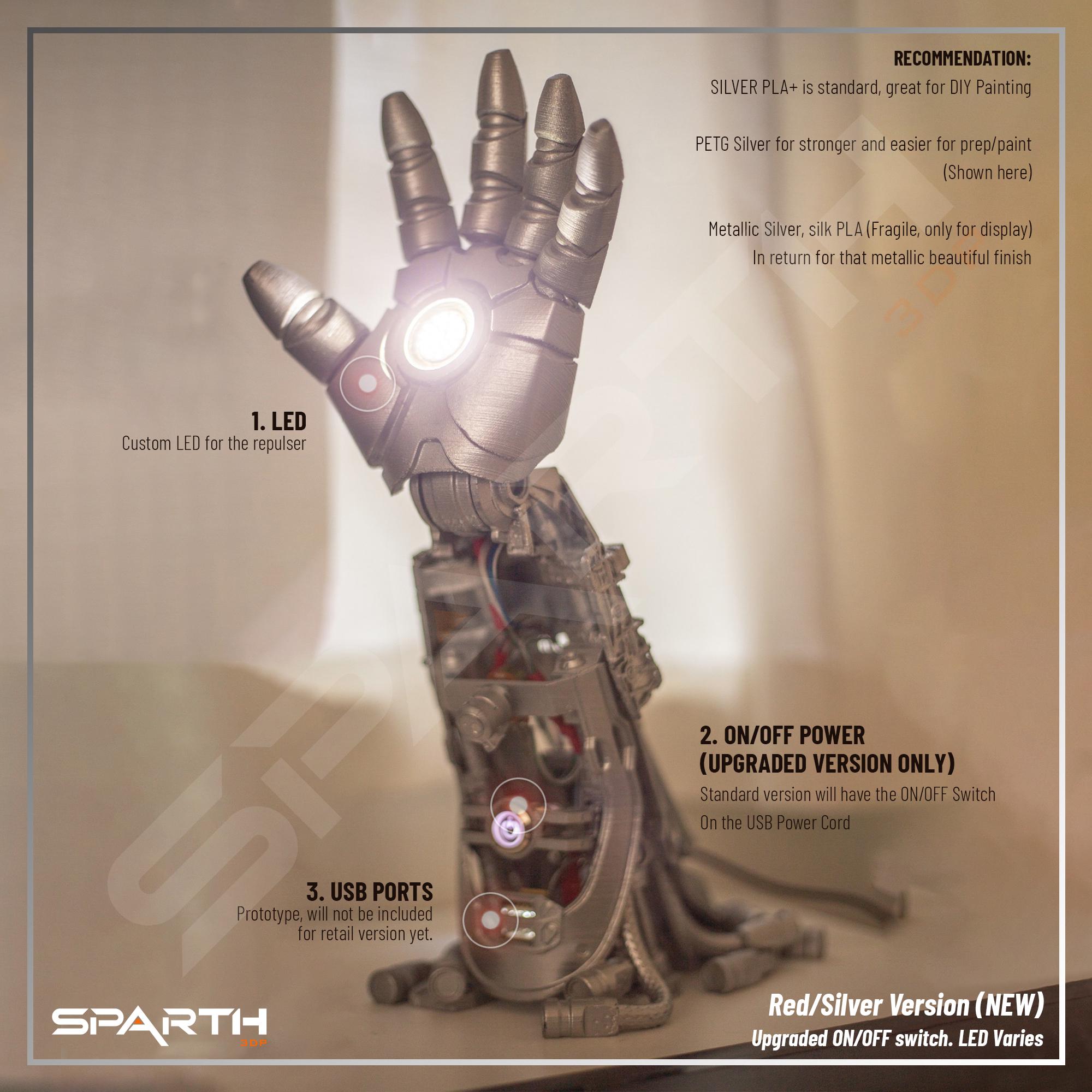 Iron Man Arm Gauntlet Display | Red Silver 3D Print, Mechanical Detail ...