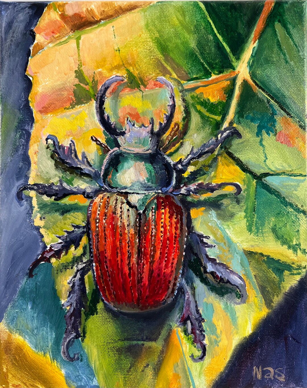 Scarab Painting, 8x10 Inches, Scarab Portrait, Botanical Painting ...