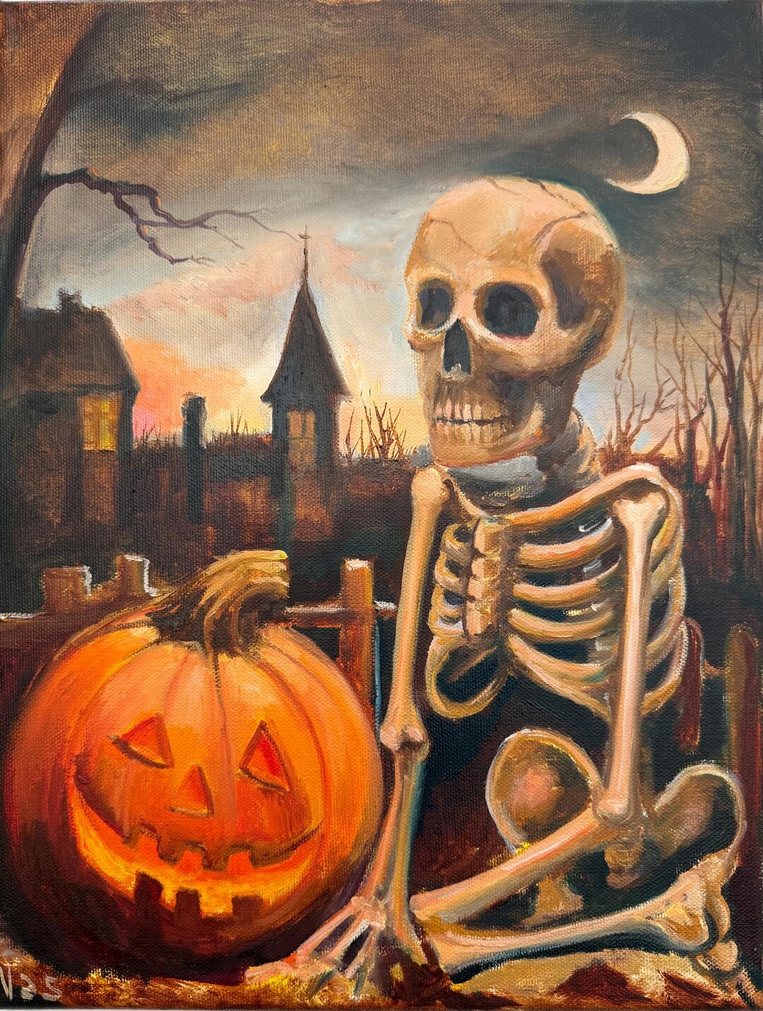 Skeleton Portrait, 11x14 Inches, Halloween Decor, Home Gift, Original ...