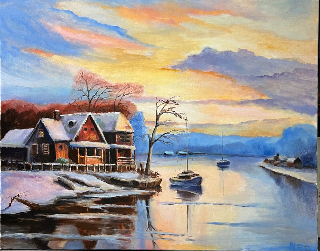 Winter Painting, 30x24 Inches, Original Painting Oil on Canvas, Wall ...
