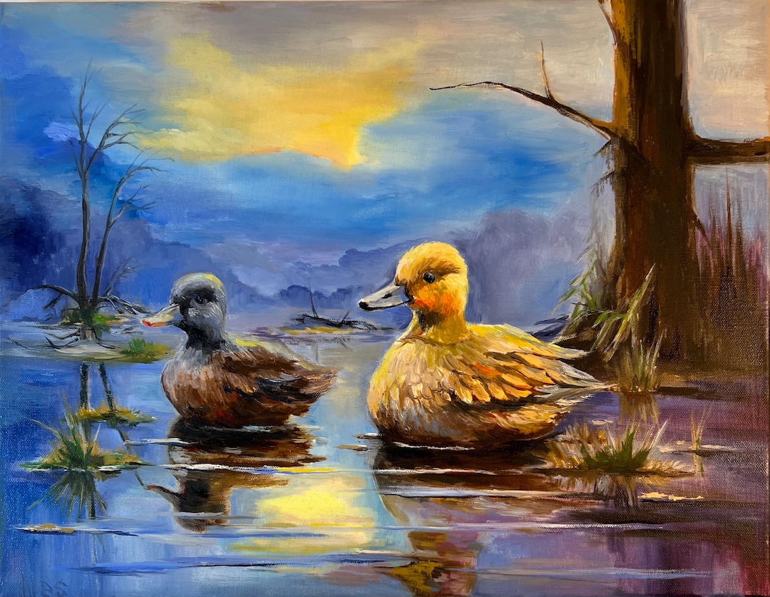Duck Portrait,18x14 Inches, Original Oil Painting, Colorful Ducks, Wall ...