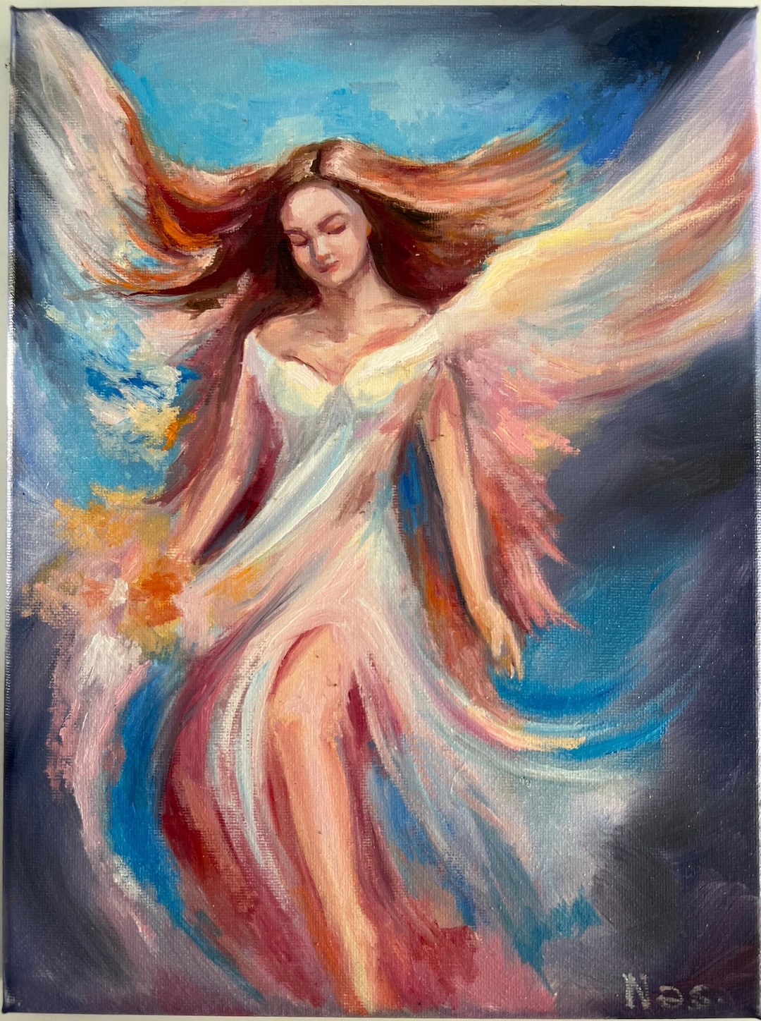 Angel Painting,9x12 Inch, Original Painting Oil, Angel Music in Heaven ...