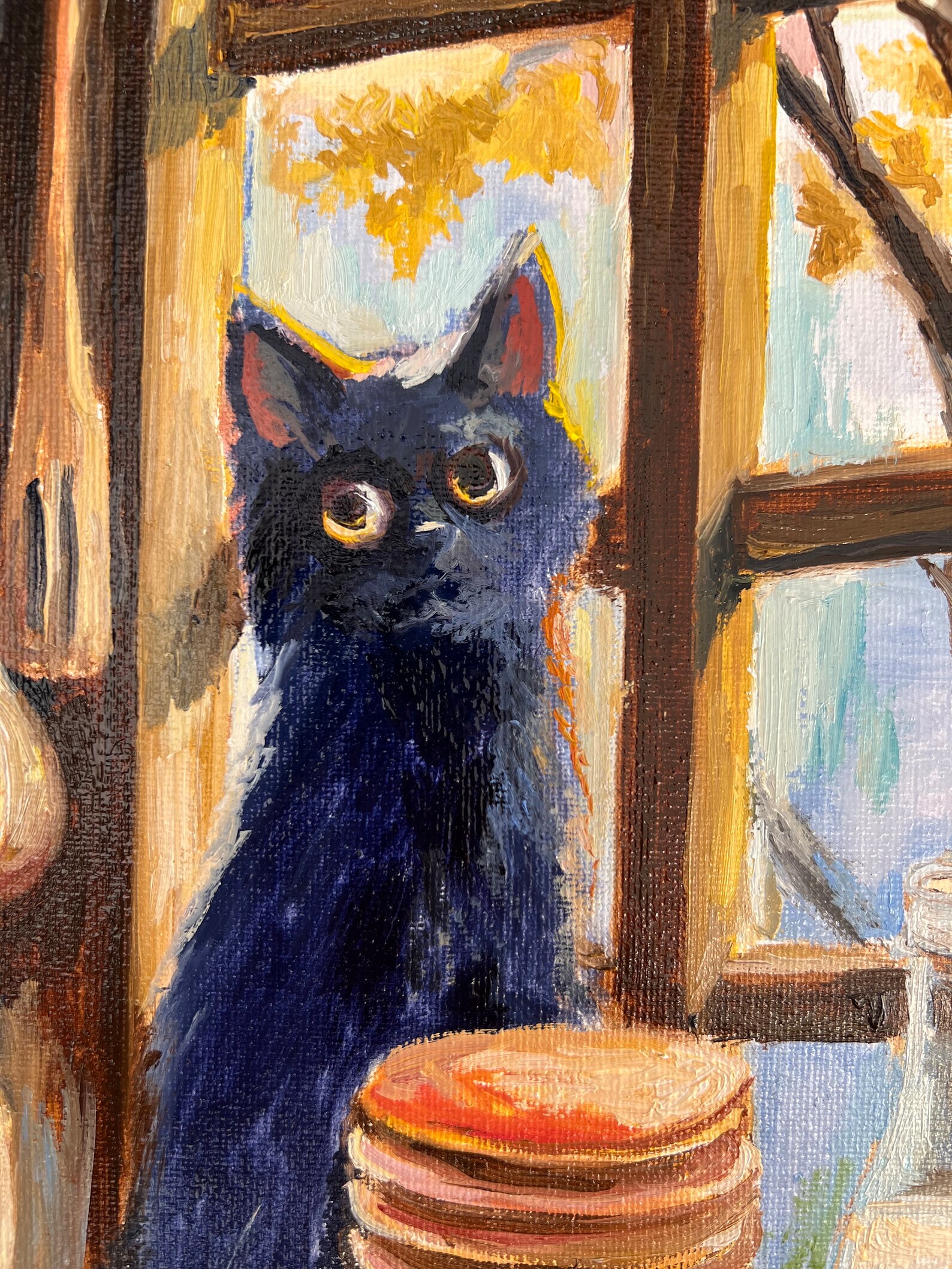 Sly Black Cat ,9x12 Inches, Original Painting OIL, Author's Painting ...