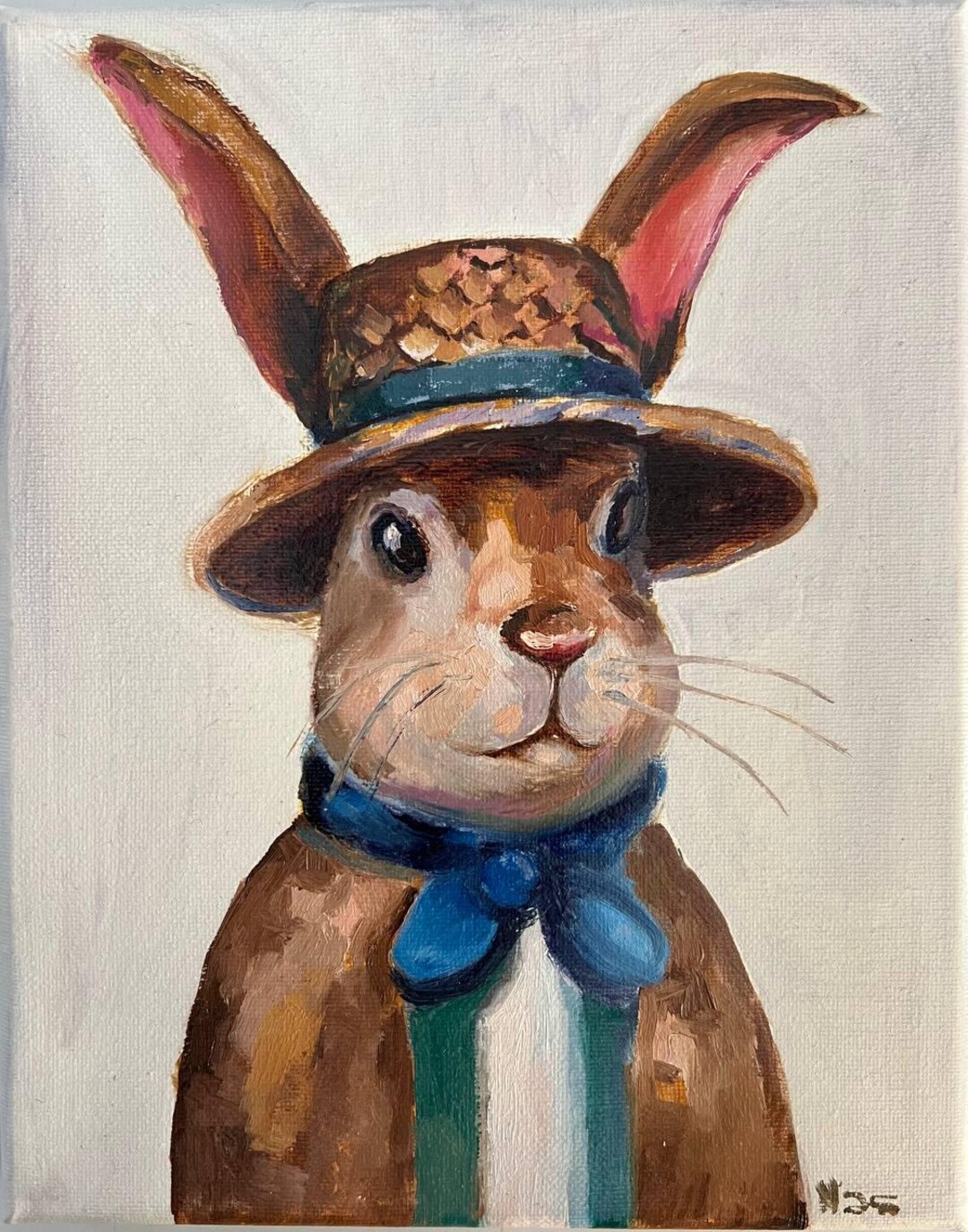 Rabbit Portrait, 8x10 Inches, Original Painting Oil on Canvas, Animal ...
