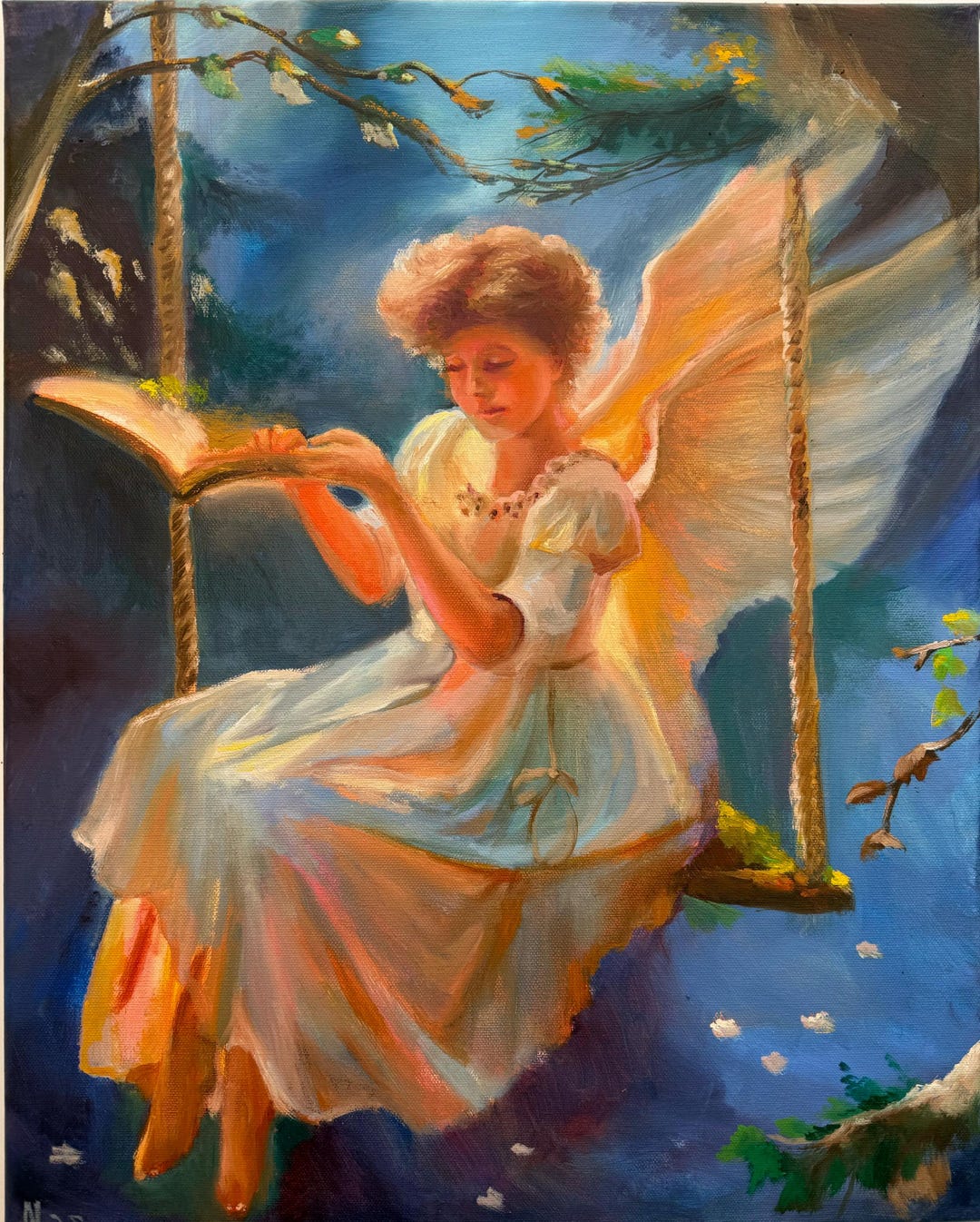 Angel With Book, ORIGINAL Painting Oil,16x20 Inch, Christian Religious ...