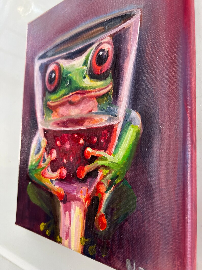 Frog Painting OIL, Frog With Martini's,10x8 Inches, Whimsical Frogs ...