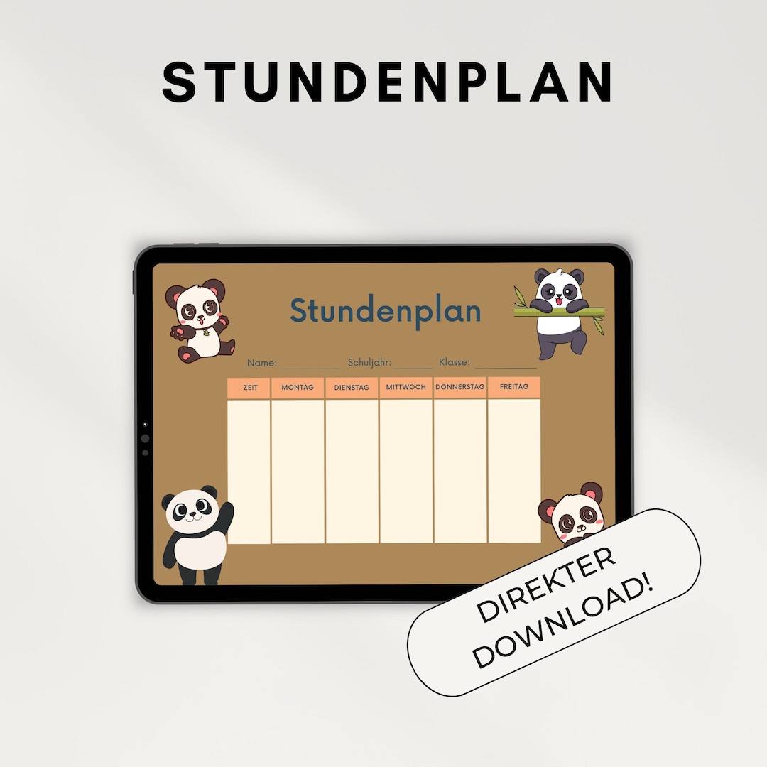 Cute Panda Timetable for School - Etsy