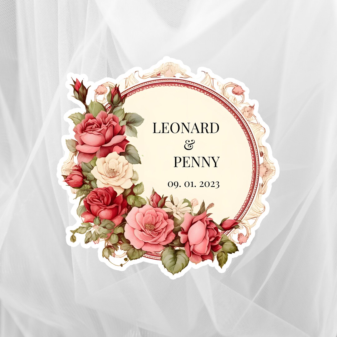 Personalized Wedding Sticker, Colorful Floral Wedding Label, Flower ...
