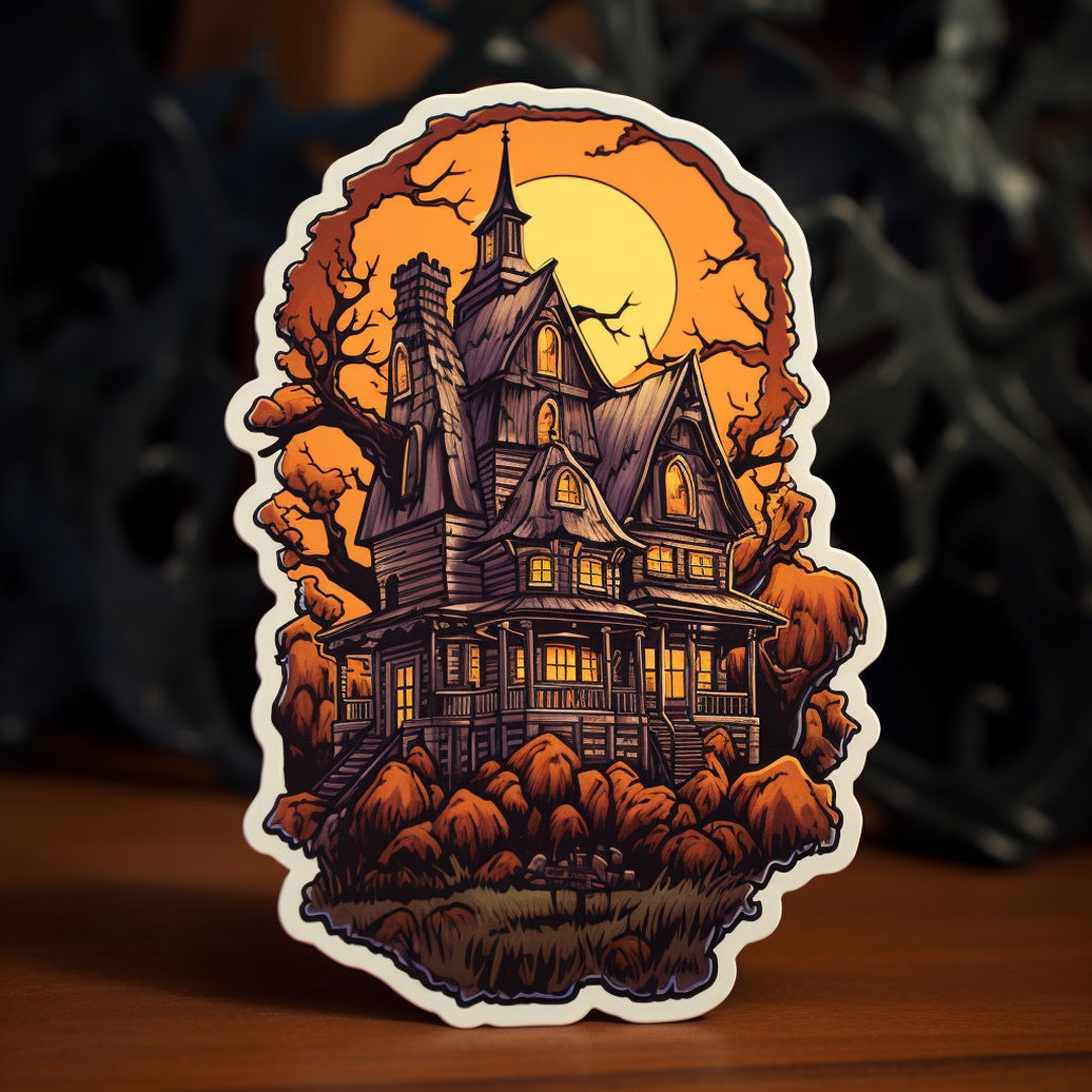 Haunted House Sticker for Halloween - Etsy
