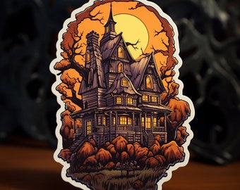 Halloween Haunted House Sticker Eerie Vinyl Decal for Laptops, Water ...