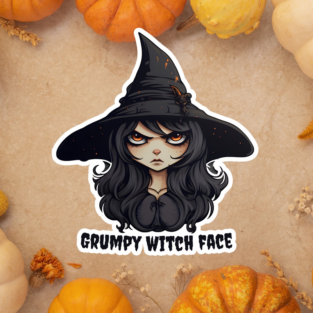 Grumpy Witch Face Sticker, Kisscut Vynil Sticker, Halloween Decal ...