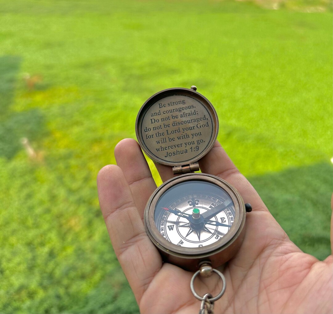 Buy Brass Engraved Compass Be Strong and Courageous Gift Compass Pocket ...
