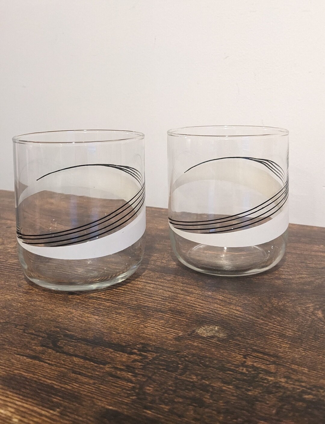 Black and White Swirl Glasses, Pair of Old Fashioned Glasses, MCM ...