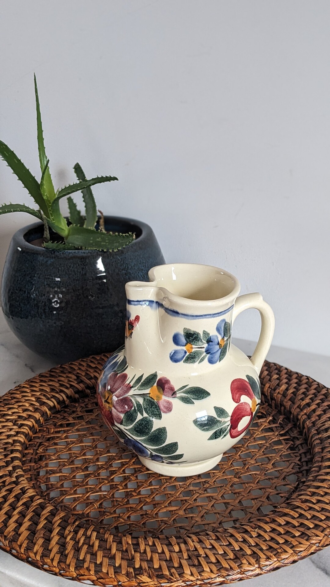 Vintage Ceramic Floral Pitcher, Ceramic Floral Jug, Small Floral ...