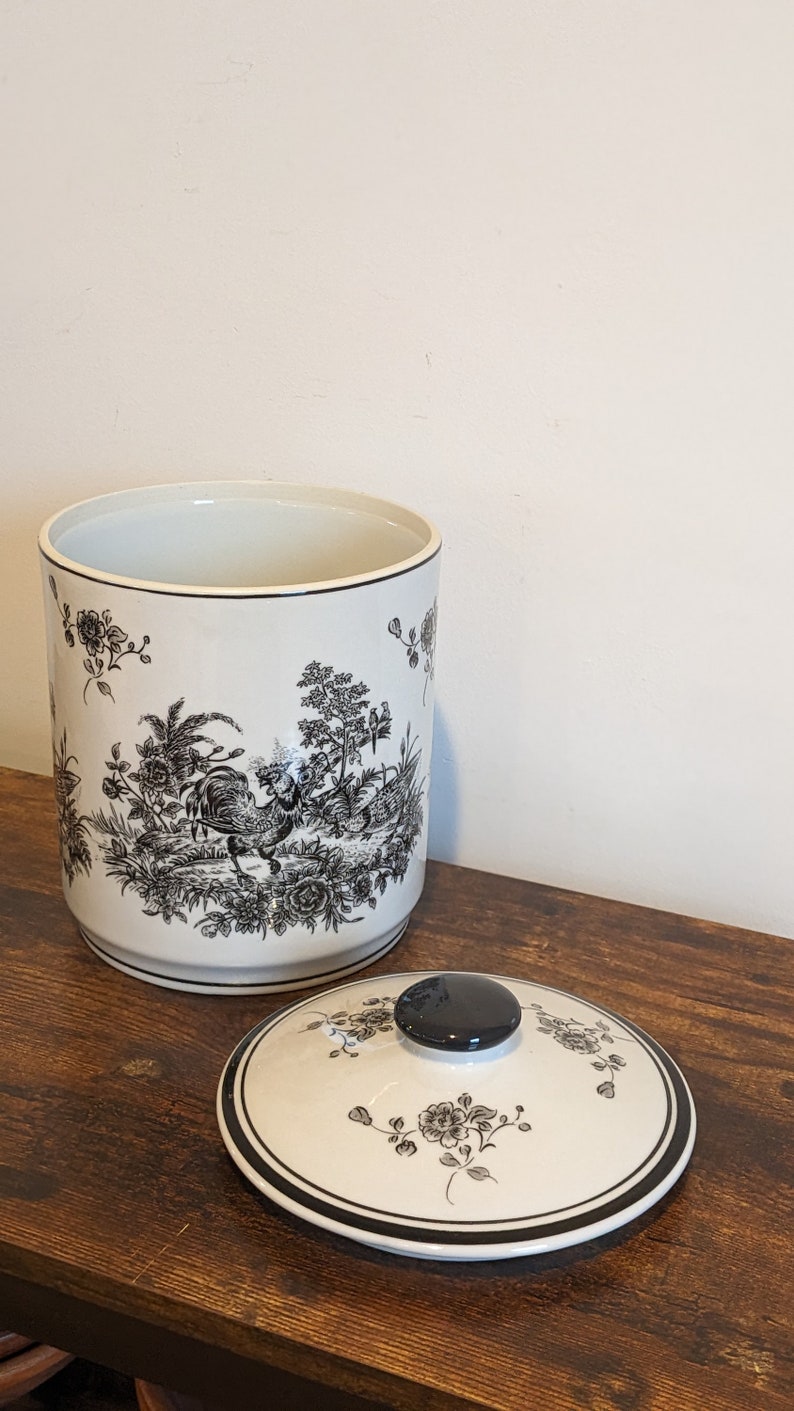 Black and White Rooster Canister, Ceramic Rooster Canister,black and ...