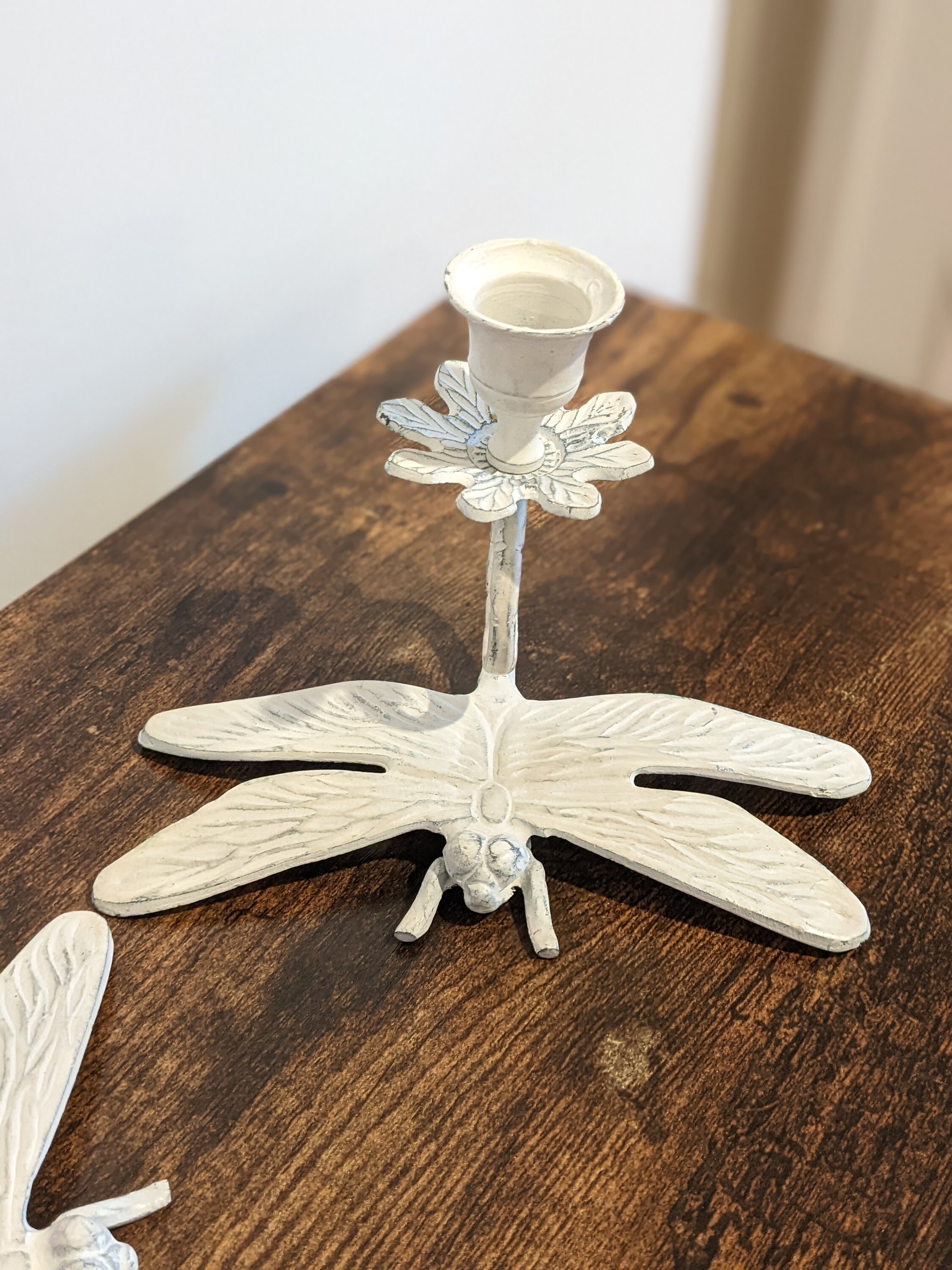 Set of Dragonfly Candlestick Holders, Rustic White Candlestick Holders ...