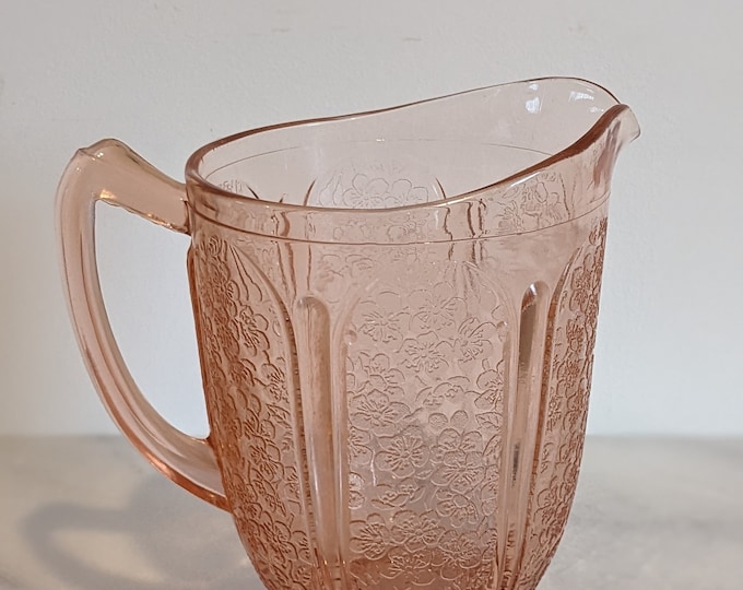 Jeanette Glass Cherry Blossom Pitcher, Depression Glass Pitcher, Pink ...