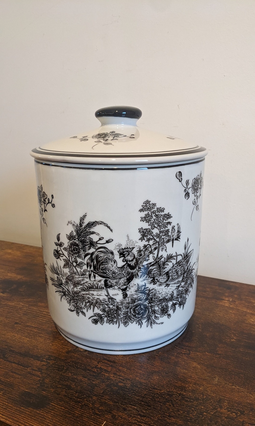 Black and White Rooster Canister, Ceramic Rooster Canister,black and ...