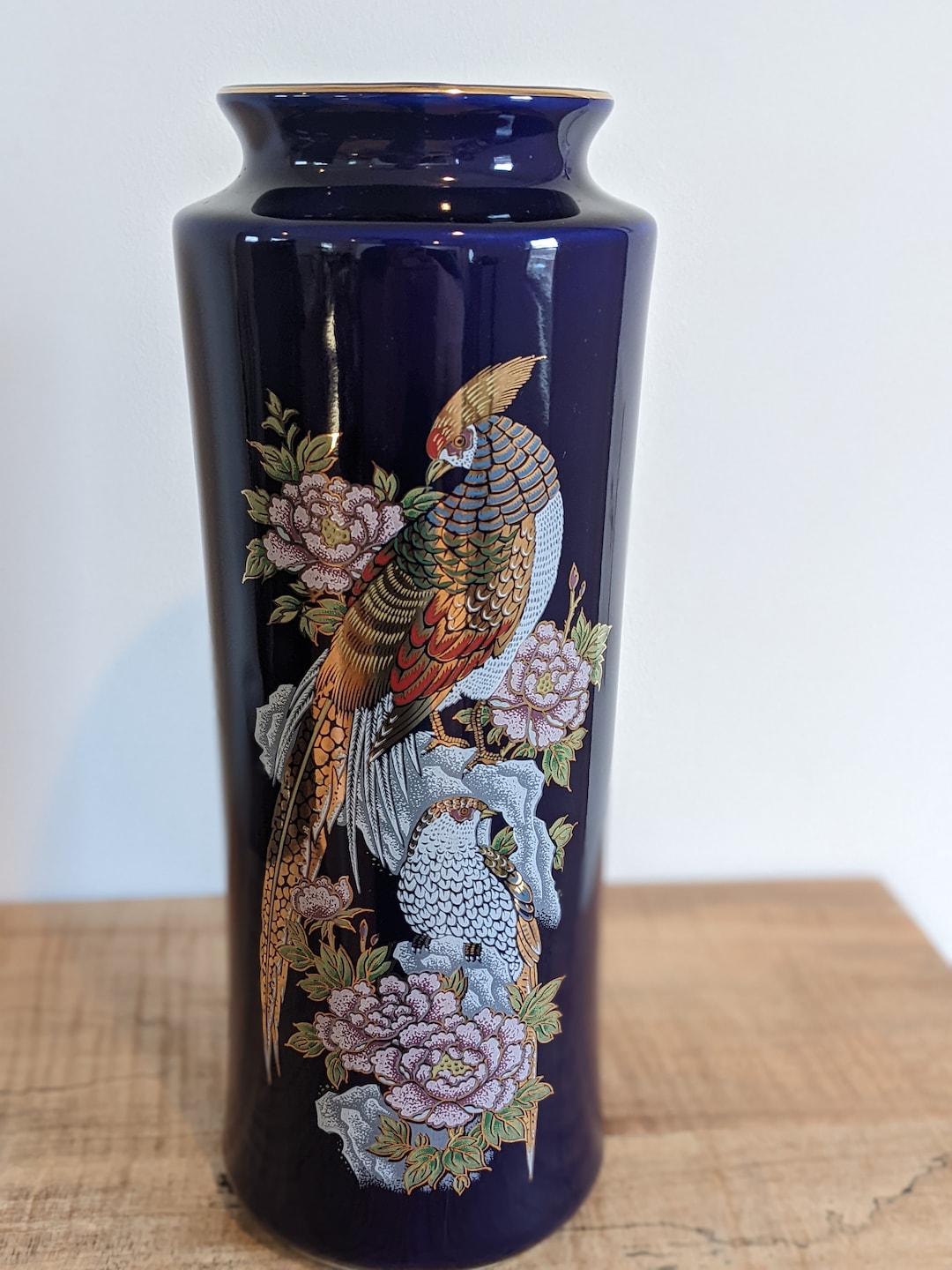 Vintage Japanese Blue Pheasant Vase - Etsy
