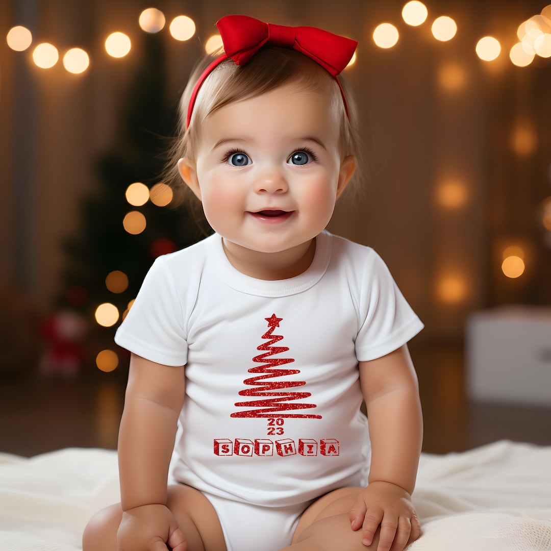 Baby Body With Christmas Tree and Name | Baby Bodysuit Personalized ...