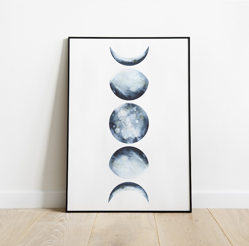 Phases of the Moon Poster Printable Blue Watercolor Moon - Etsy