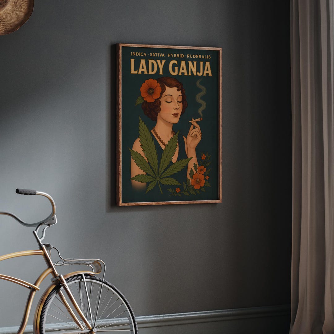 Ready Printed – Lady Ganja Retro Bohemian Wall Art | Vintage Cannabis ...