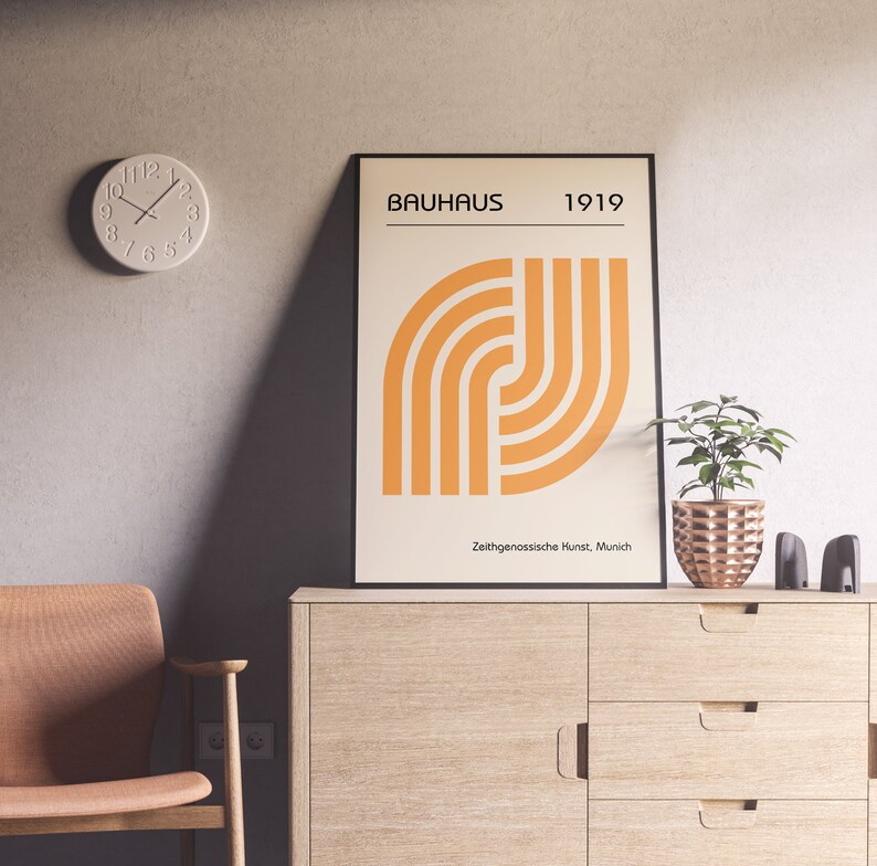 Orange Mid Century Bauhaus Exhibition Poster 1919 Vintage German Weimar ...
