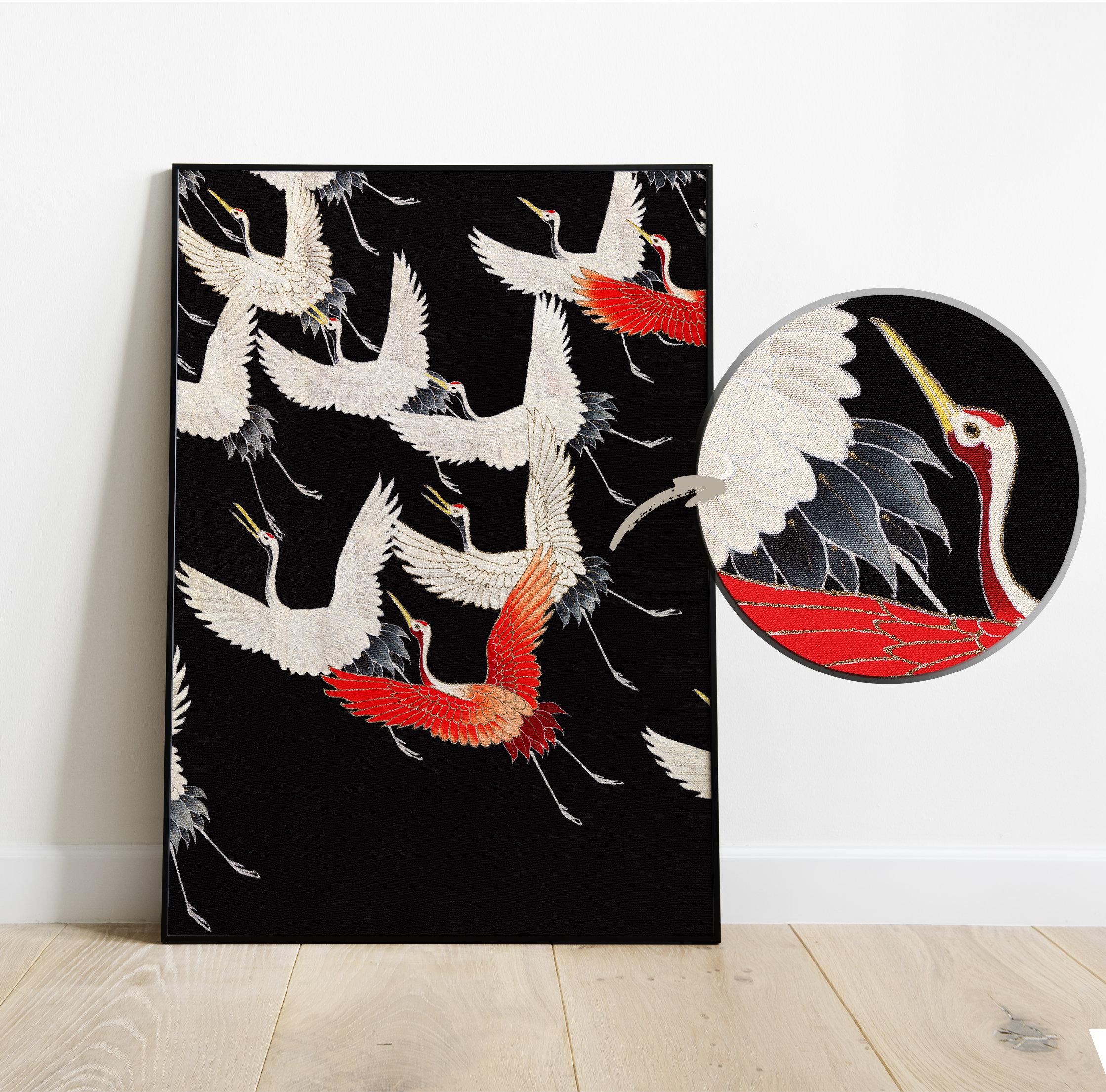 Traditional Japanese Flying Crane Bird Illustration Fabric Texture Wall ...