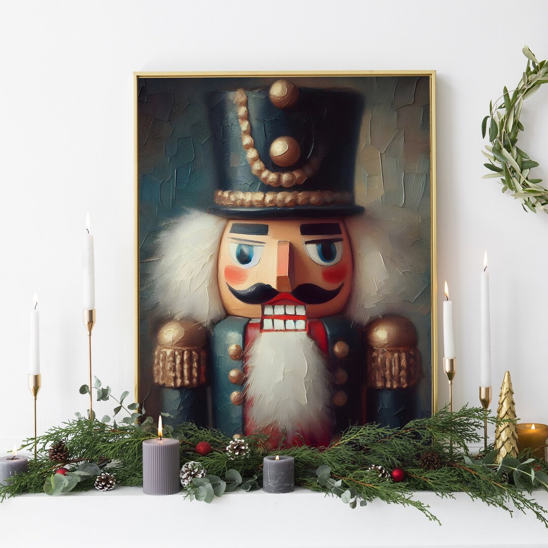 Vintage Christmas Nutcracker Oil Painting Print Wall Art Xmas Decor ...