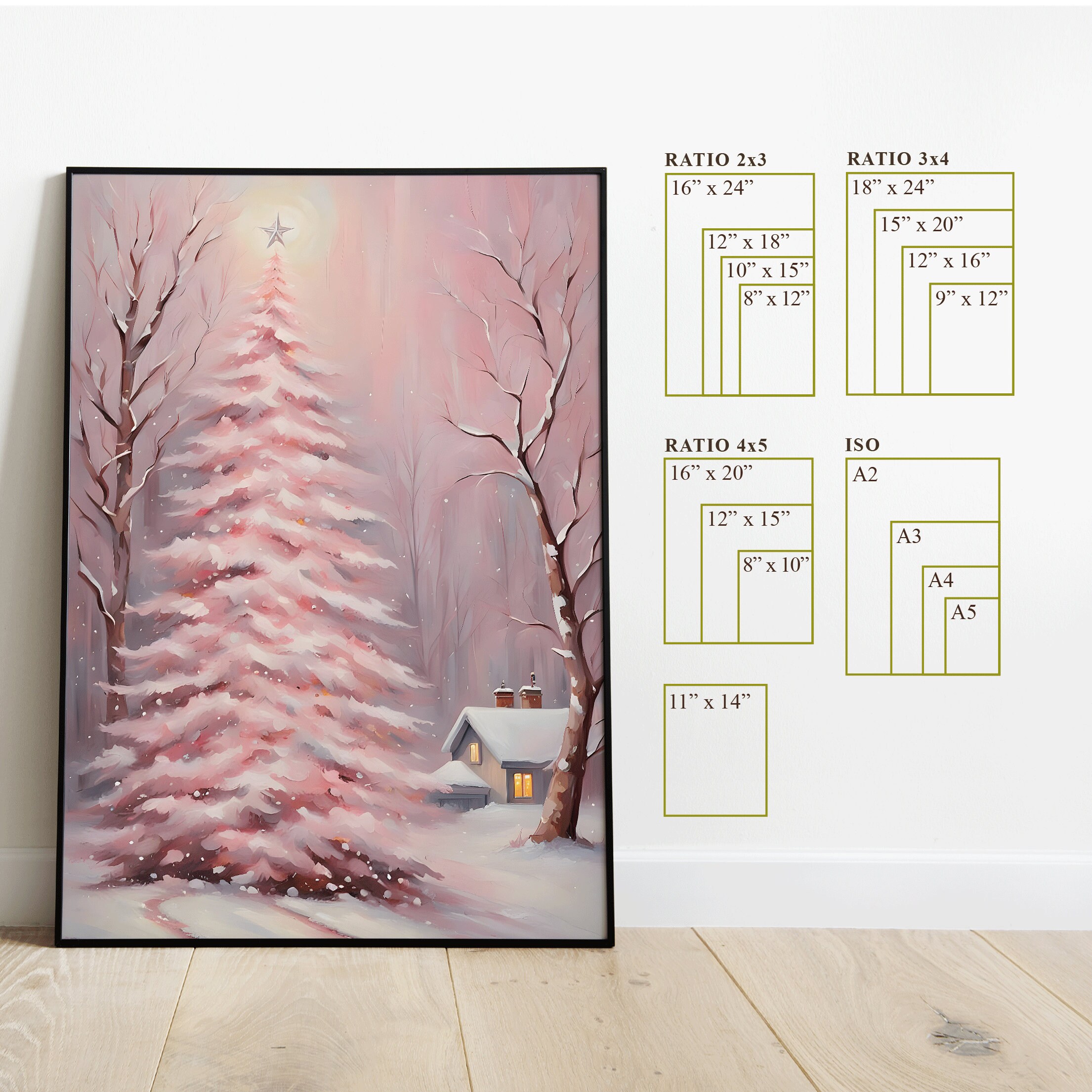 Vintage Pink Christmas Tree Poster Printable Oil Painting Art Print ...