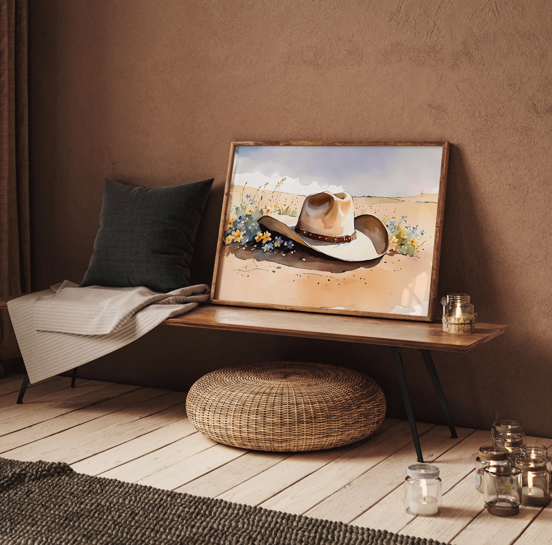 Western Cowboy Hat Wall Decor Print Watercolor Digital Art Antique ...