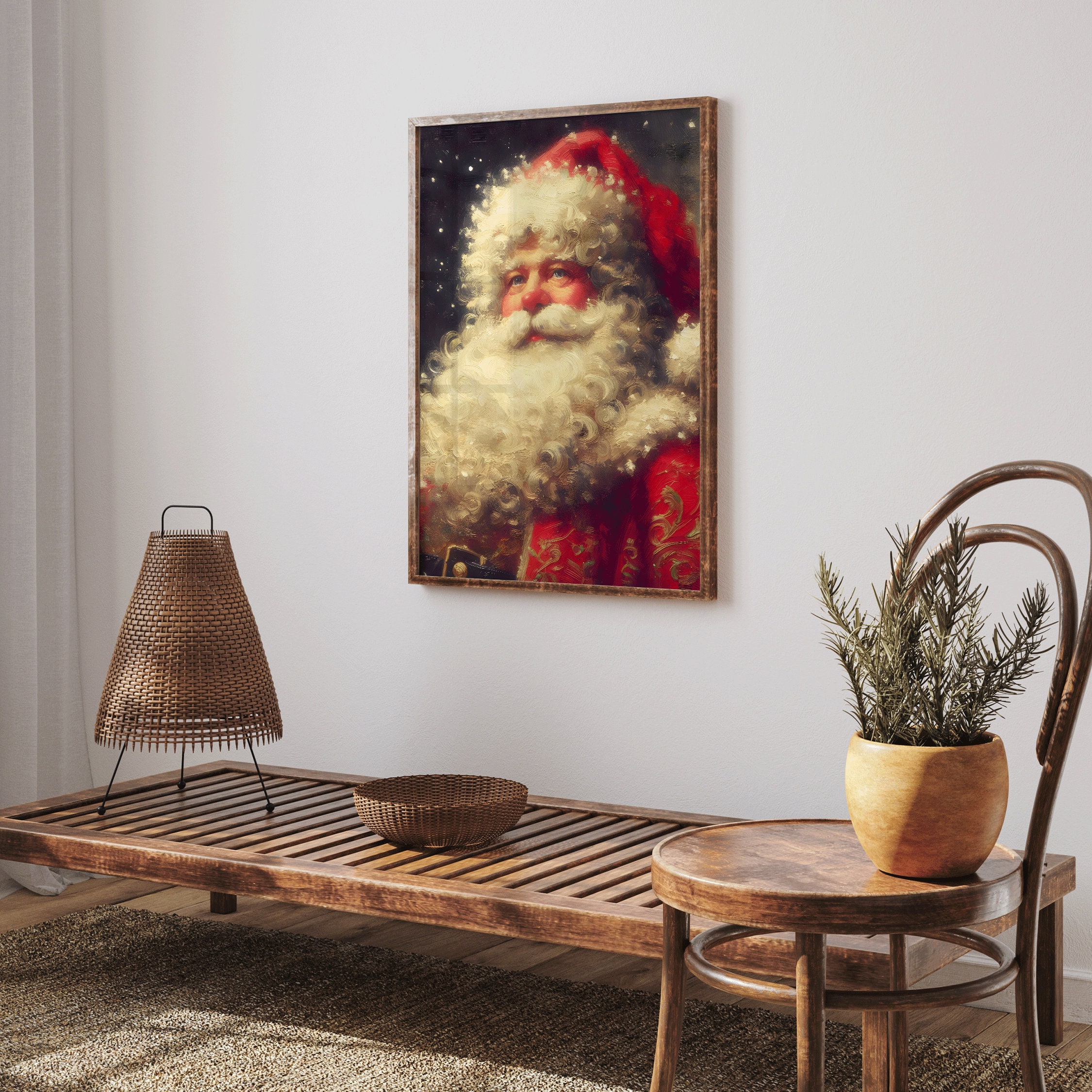 Vintage Santa Portrait Printable Oil Painting Art Print Seasonal ...