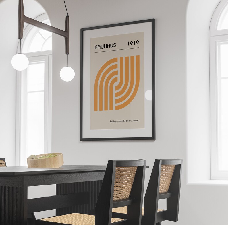 Orange Mid Century Bauhaus Exhibition Poster 1919 Vintage German Weimar ...