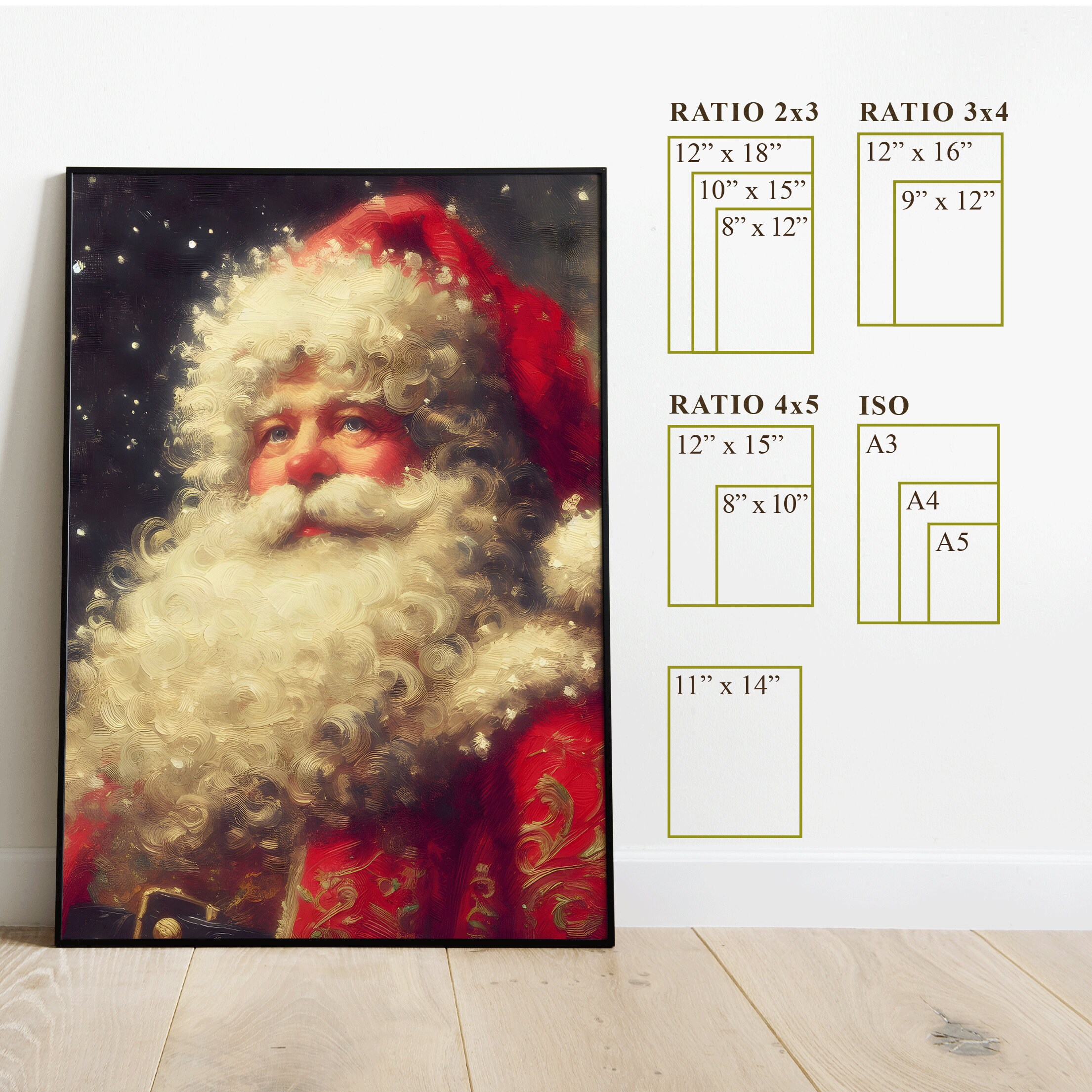 Vintage Santa Portrait Printable Oil Painting Art Print Seasonal ...