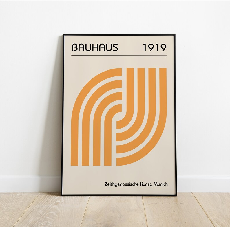 Orange Mid Century Bauhaus Exhibition Poster 1919 Vintage German Weimar ...