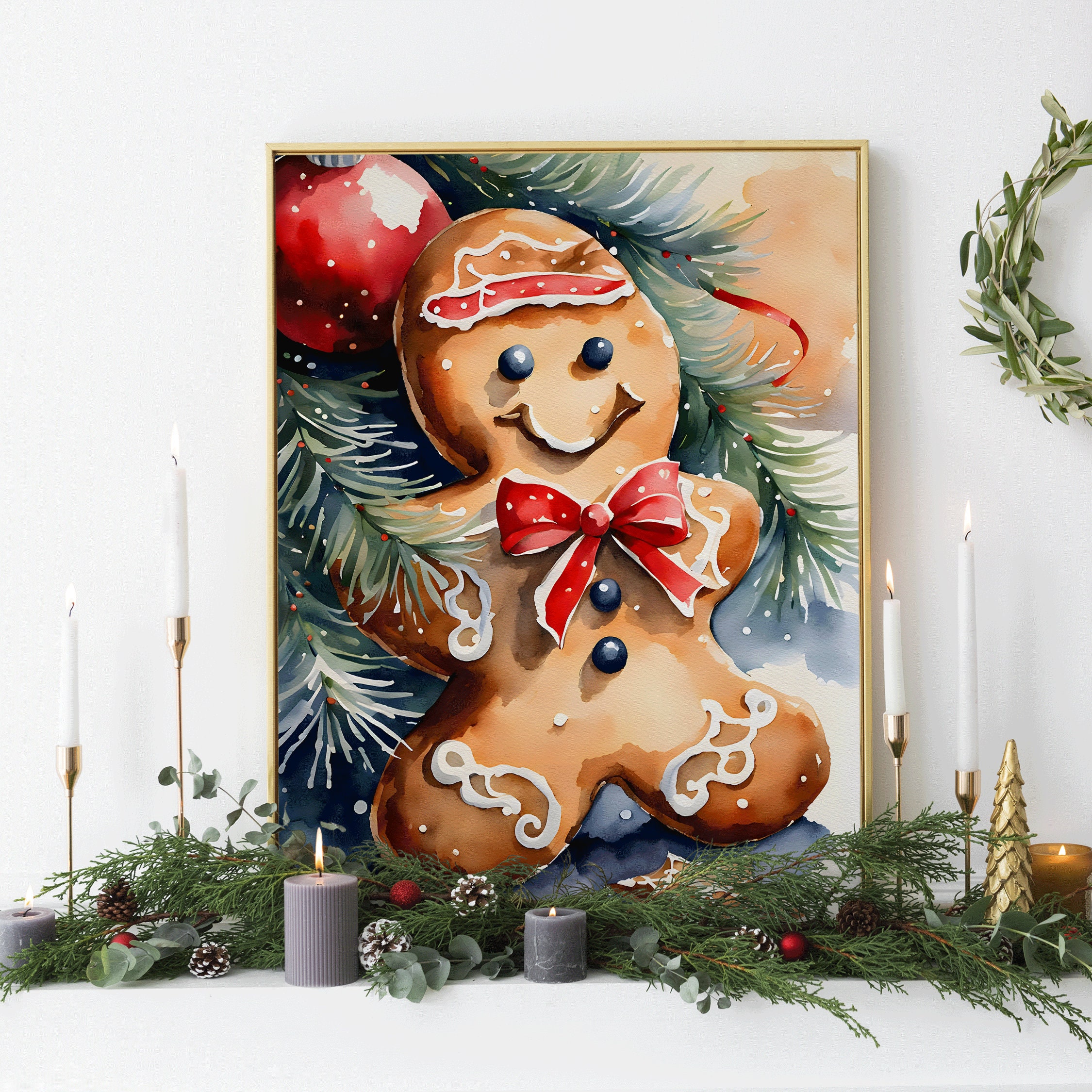 Christmas Gingerbread Man Printable Cookie Wall Art Print Decor ...