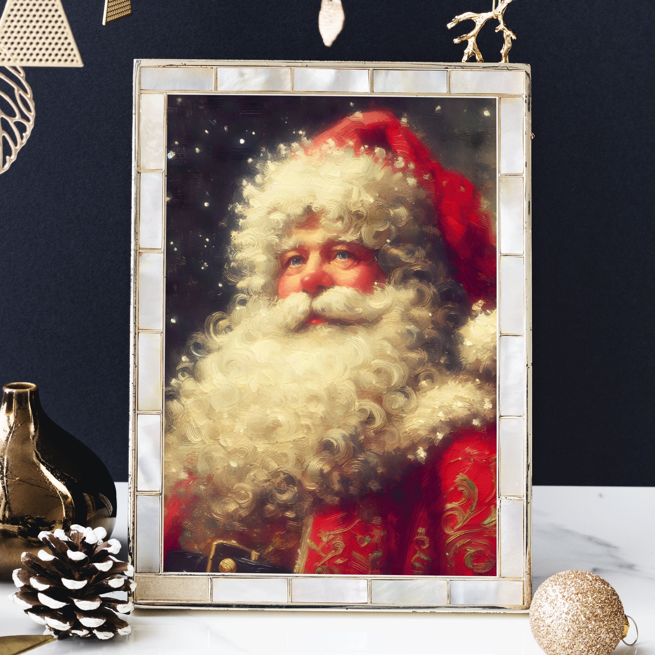 Vintage Santa Portrait Printable Oil Painting Art Print Seasonal ...