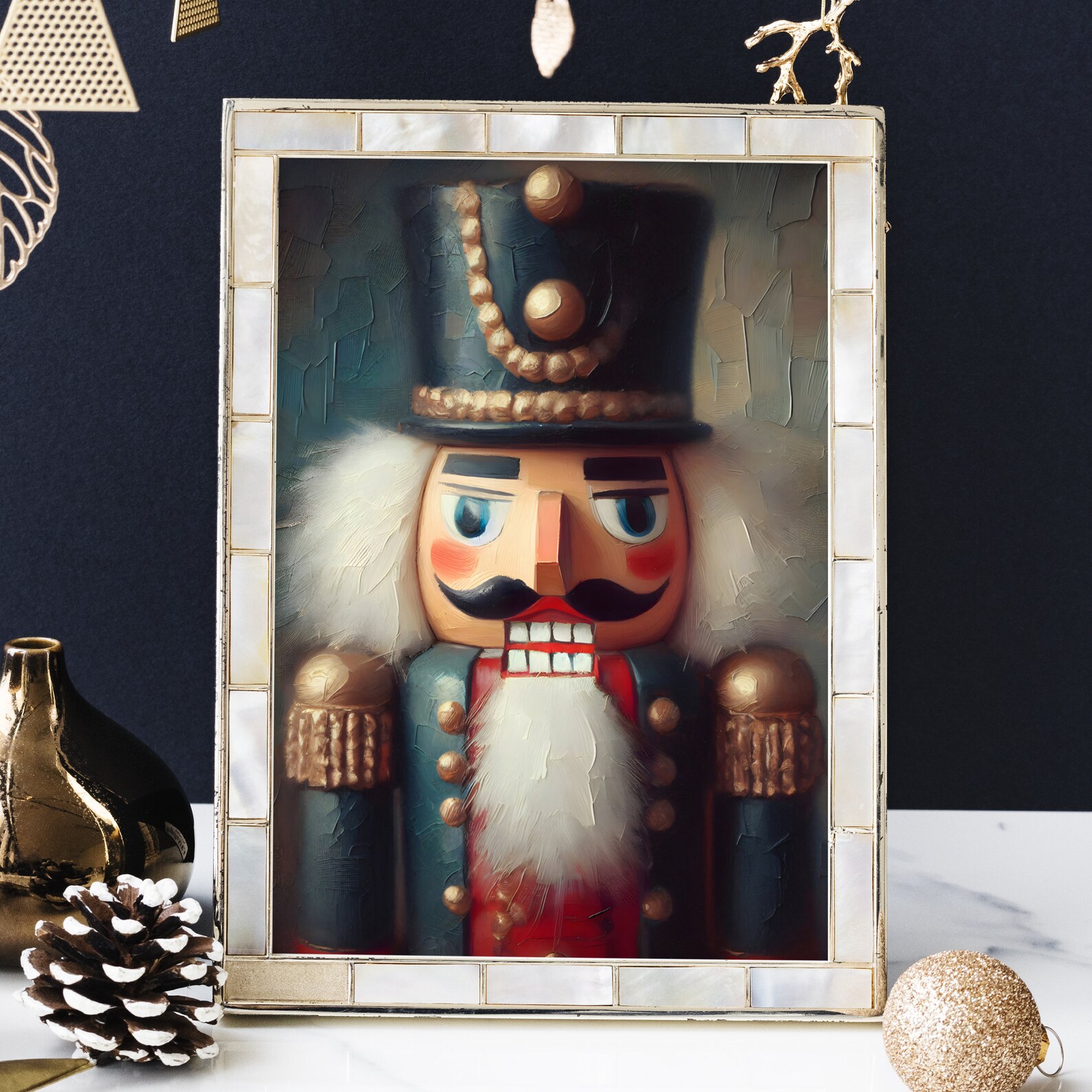 Vintage Christmas Nutcracker Oil Painting Print Wall Art Xmas Decor ...