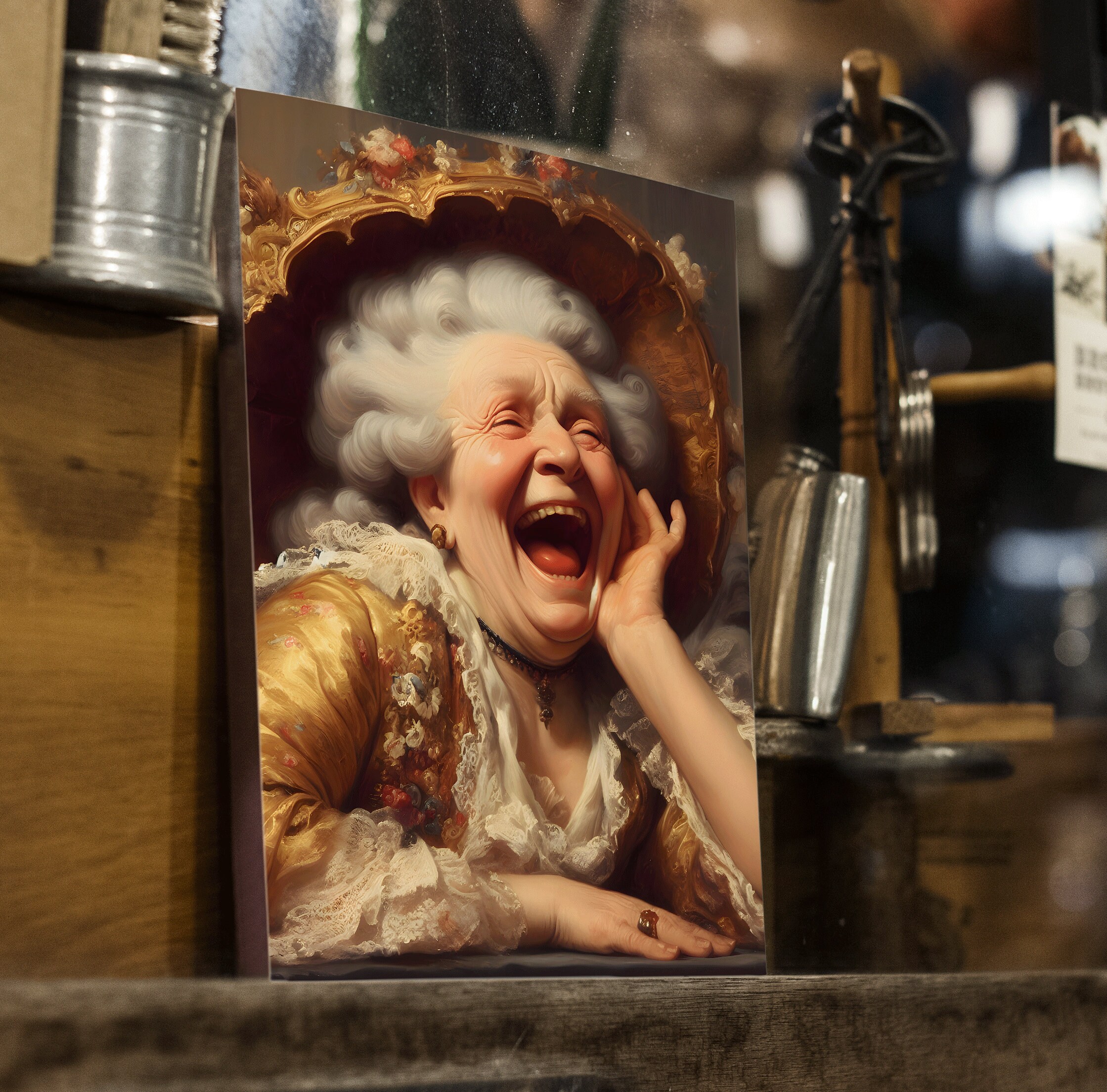 Funny Woman Vintage Wall Art Portrait Print Altered Happy Lady Oil ...